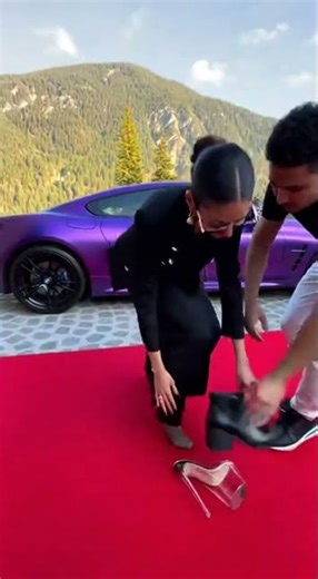 "LUXURY WOMAN swaps GIANT CRYSTAL HEELS for BOOTS IN A MAGIC CASTLE! 😱🏰🟣"