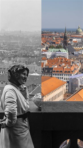 Christian H. Nielsen | Glædelig Valentinsdag 👩‍❤️‍👨❤️‍🔥- her ses et nygift par i 1915 og nøjagtig samme sted i dag. Gift på Rådhuset og så op i tårnet og få taget... | Instagram