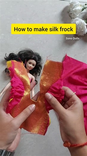 How to make doll silk frock | DIY Barbie doll silk frock