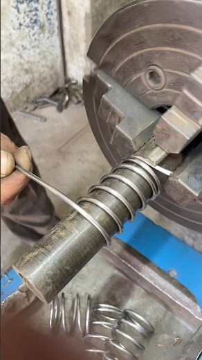 How steel spring make on lathe Machine#youtubeshorts