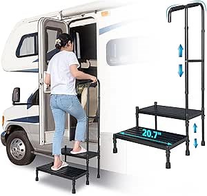 5 Step RV Steps with 2 Handrails,Update 3.0 Outdoor RV Stairs with Anti-Slip Pedals,Spa Steps for Travel Trailers,Heavy Duty Mobile Home Stairs for Camper, Porch, Spa