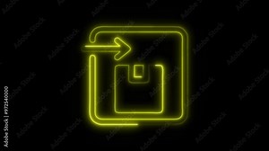 Exit Icon in Video HD Neon Animation – Navigation and Direction Symbol with Dynamic Glow on Black Background