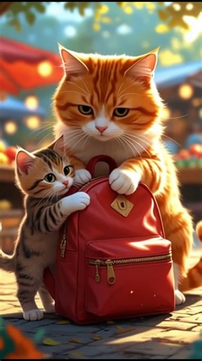 Adorable Kittens with Backpack at Market