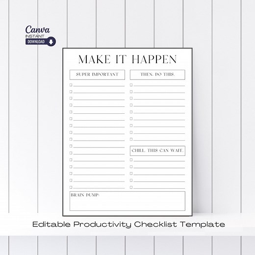 Editable Daily to Do List: Printable Productivity Planner (canva Template) - Etsy