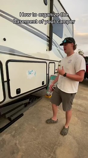 Calling all organizational lovers 🚨 This is a great way to organize the basement of your RV and to KEEP things organized and easily accessible. #fulltimerv #rvfulltime #fulltimers #fifthwheel #fulltimegtravel #travelcouple #travelingcouple #newlyweds #rvnewlyweds #rv #rvlife #rvliving #tinyliving #camping #tinyliving #digitialnomad #husbandwife #fulltime #rvcommunity #rvfriends #rvers #rvdogs #rvliving | travelinthoms