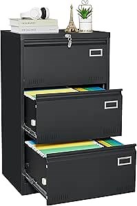 Contemporary Filing Cabinet, Lockable Office Drawer, Fire Resistant File Cabinets,Lock Cabinet for Letter, A4, Storage Cabinets for Home, Office (3 Drawers Black)