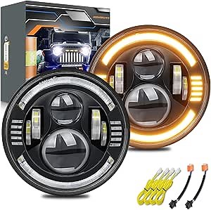 MONDEVIEW 7 Inch LED Headlight Round H6024 LED Headlight with Turn Signal DRL High Low Beam Compatible With Jeep Wrangler JK TJ LJ CJ Chevy Ford Nissan Hummer H1 H2, DOT Approved