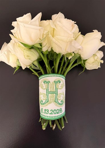 Monogrammed Linen Bouquet Wrap, Custom Wedding/prom Floral Cuff, Personalized Floral Accent - Etsy