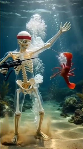 Ai hunting lobster in the sea 🌊 f video #ai #aidream #skeleton