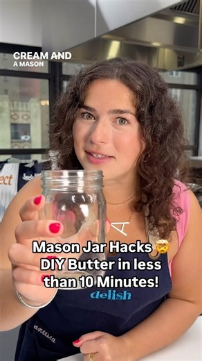 79K views · 228 reactions | Not only does this easy butter hack result in creamy, homemade butter, but you get a shoulder workout, too  @flavorsbyale shows us how to use a mason jar, salt and heavy cream to make America’s favorite ingredient. #masonjar #butter #hack #creamy #howto #heavycream #didyouknow | Delish | Facebook