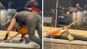Fans shocked as legendary rocker falls on stage mid-show