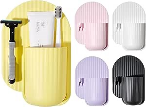 Silicone Toothbrush and Razor Holder, Reusable Shower Caddy with Suction Cup, Suitable for Wall or Mirror Use, Bathroom Storage for Toiletries, Toothbrushes and Razors Yellow-A
