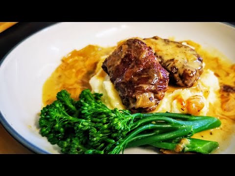 Cider Braised pork cheeks with cream, mustard & caramalized leeks. Pigs Cheek Recipe. #SRP