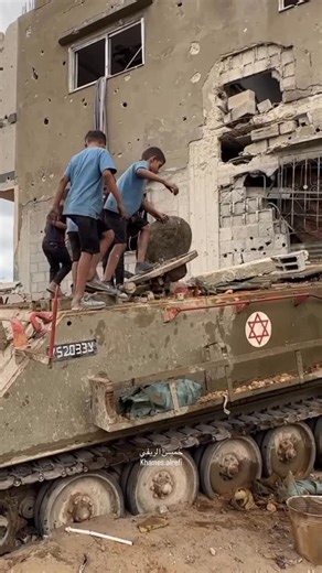 Europe Palestine Network on Instagram: "Children playing on a booby trapped vehicle that did not explode in the Sabra area of Gaza Video: @khames.alrefi"