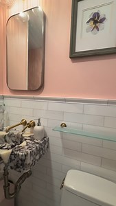 Unique tile work is the center of this renovation. This homeowner had a vision and we helped them to bring it to life! The pink tile, the fun pattern on the floor and the brushed gold finishes? ✨Gorgeous✨ Let’s talk about your home renovation goals and make them happen! Call Toro Construction today. | Toro Construction