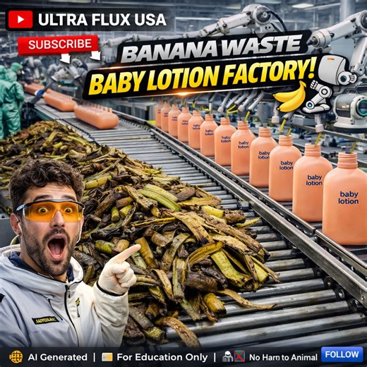 From banana waste to baby lotion across USA, UK, Canada, India, Dubai & Gulf countries! 🍌🍼😱 Shocking billion-dollar factory process! From Banana Waste to Johnson Baby Lotion? 😱 Inside the Shocking Billion-Dollar Factory Process!. Stems harvested → high-pressure washed/peeled → fiber-separated → oil extracted (multi-stage filtration to 5-micron) → refined/purified → blended baby-safe → auto-bottled w/ QC tests! 🏭🦾 Zero-waste composting. Ultra Flux USA by Ryan007 ⚙️ Smash follow! 👇⚠️ AI Edu