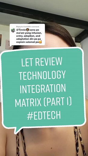 Replying to @tinnie29 Part 1 Technology Integration Matrix #technologyintegration #educationaltechnology #edtech #entry #adoption #adaptation #infusion #transformation #profedreviewer #cruzitta🥀🔥 #letoctober2022❤️ #letreviewercontent #letlecturerintiktok #letreview
