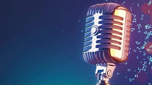 Download Colorful broadcasting Podcast microphone background, Music Notes Border Frame footage for background for free