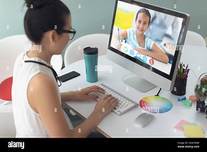 Female teacher having a video call with female student on computer at school. distance learning online education concept Stock Photo - Alamy