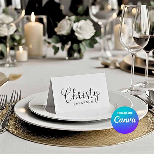 Minimalist Place Card TEMPLATE, Flat and Foldable Table Name Card Printable, Wedding Guest Tag, Dinner Party Seating Card, Canva Template - Etsy UK