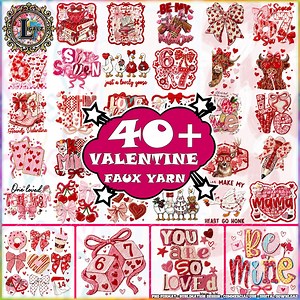 44 Designs Valentine Faux Yarn PNG Bundle, Happy Valentine's Day Clipart, Faux Embroidery Design, Love Shirt Template, Digital Download - Etsy