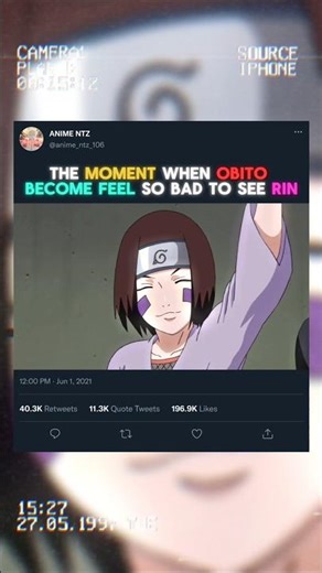 the sadest moment for Obito Uchiha to see rin cheer for kakashi #shorts