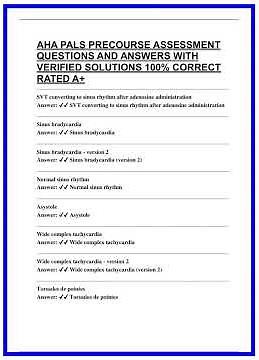 AHA PALS PRECOURSE ASSESSMENT QUESTIONS AND ANSWERS WITH VERIFIED SOLUTIONS 100 CORRECT RATED A 636x