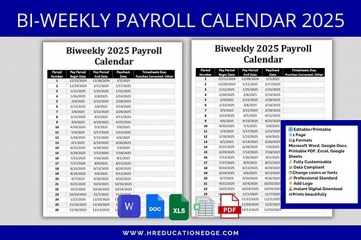 Biweekly Payroll Calendar 2025: Editable & Printable (excel, Google Docs and Sheets, Word, PDF) - Etsy
