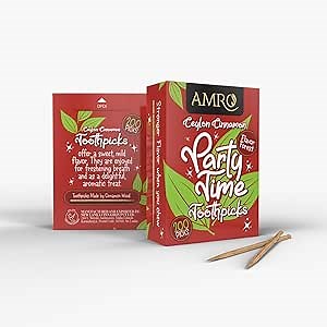 AMRO Ceylon Cinnamon Toothpicks, Party-Time Toothpicks, 200 Counts, Cinnamon Wood toothpicks for Part-time, Light Brown