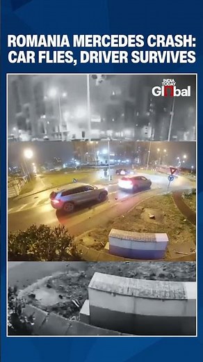 Mercedes Goes Airborne Over Cars in Romania Crash Caught on CCTV; Driver Miraculously Survives