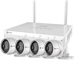 EZVIZ Outdoor Surveillance System 4 FHD 1080p Weatherproof Wi-Fi(2.4G Only) Security Cameras Strobe Light&Siren 100ft Night Vision DC Power Two Way Audio 8 Channel 1TB NVR Storage X5C-8(8CH+4 Cam)