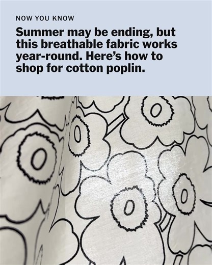 If your favorite summer button-up, ruffled top, or shirt dress is crisp, lightweight, and made from cotton, it’s probably poplin. But we'd argue that the textile works beautifully year-round. Find out why experts recommend it, and how you can find the real deal, here: https://nyti.ms/45KZLkA | Wirecutter