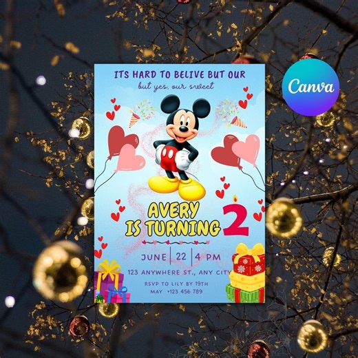 Mickey Mouse Birthday Invitation | Editable Canva Template | Kids Party Evite | Printable 5x7 Digital Download - Etsy