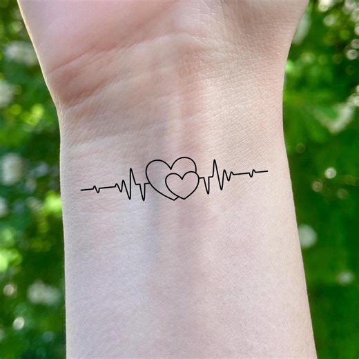 Heartbeat Temporary Tattoo - EKG Line, Memorial Tattoo (set of 3) - Etsy