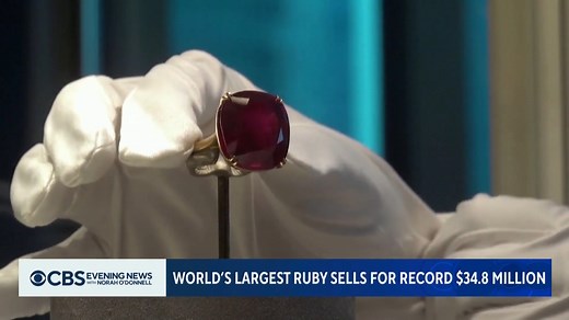 The world's largest ruby ever discovered, the 55.2 carats “Star of Fura,” was sold for a record $34.8 million at auction at Sotheby’s in New York on Thursday. | CBS Evening News
