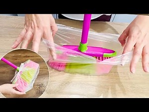 My grandmother always puts a plastic bag over the broom. It saves her a lot of time