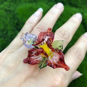 Lampwork Glass Flower Ring: Handmade Murano Glass Art - Etsy
