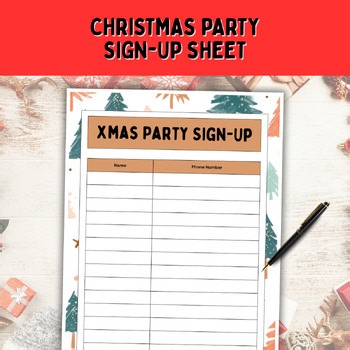 Christmas Party Sign-Up Sheet Printable, Printable for School or Family Events