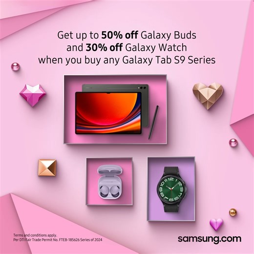 Exciting deals to enjoy here at Samsung! 😍 Create irresistible experiences with the Galaxy Tab S9 Series and get up to 50% OFF on your favorite Galaxy Wearables — Buds and Watches!🎧⌚ Order now at http://smsng.co/VDay-TabS9-Eco-FB or visit your local Samsung Experience Store.😉 Promo runs February 3 - March 31, 2024. | Samsung