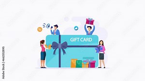 Gift card and promotion strategy, gift voucher, discount coupon and gift certificate concept, 2d video animation 4k clip