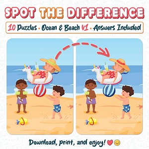 Spot the Difference Game: Ocean and Beach Theme Printable Puzzles (PDF Download) - Etsy Australia