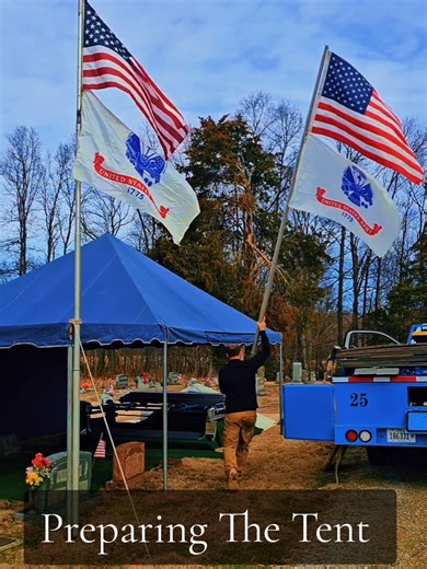 This is the process of setting the committal service tent. We set the same 15x20 foot tent with an 8 foot tent extention everyday in most cases. As well as 12 chairs with chair covers. My chair covers are scented with febreze on a regular basis, not for odor but for the pleasant scent. #tentsetup #committalservice #vaultman #burial #grave