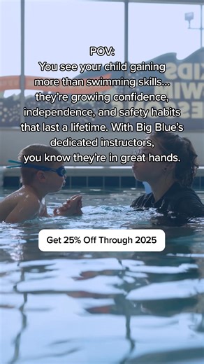 Get 25% off lessons through the rest of the year! 💙 Year-round swim lessons are the best way to set your family up for success in and around the water, and our caring team is ready to teach our distance-based curriculum. We can't wait to see you at the pool! 🏊 | Big Blue Swim School
