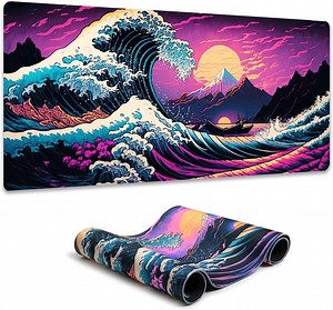 Simpkeely Japanese Sea Wave Mouse Pad, Blacklight Kanagawa Gaming Waterproof Extended Large Desk Pad Long Computer Keyboard Big Mouse Mat with 3mm Non-Slip Rubber Base for Office Home - 31.5" x 11.8" - Walmart.com