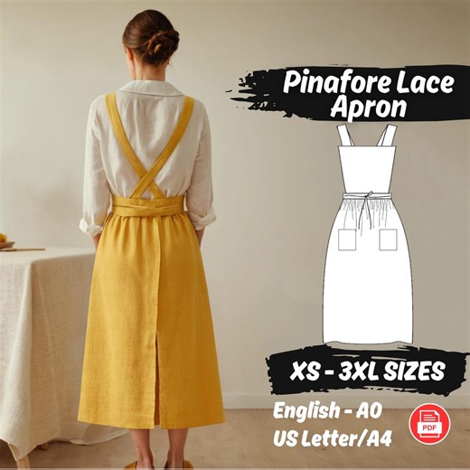 Pinafore Linen Apron Sewing Pattern, Cottagecore Lace Dress PDF Pattern - Etsy