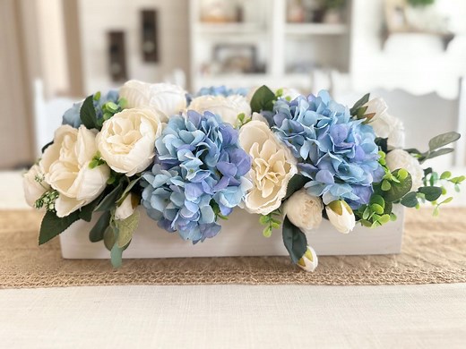Blue Hydrangea Centerpiece: Farmhouse Floral Box Arrangement - Etsy