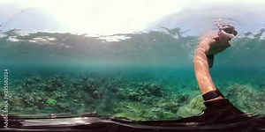 coral reef and tropical fish. vr360 underwater world with corals and lot fish. Hard and soft corals underwater landscape