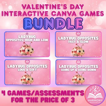 Valentine's Day Music Opposites Interactive Canva Game BUNDLE