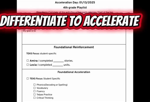 Grind Time: Differentiate to Accelerate Over the past few days, I’ve been restructuring Acceleration Days to better align with my daily schedules and differentiate instruction more intentionally. Homeroom: Vocabulary support TELPAS practice Switch: Repeated Reading Partner Reading/Paragraph Shrinking Different needs. One goal: growth toward proficiency and mastery. Educators—how do you differentiate while still accelerating learning? Be Phenomenal, Mr. Short #fyp #viral #TeacherTok #Differentiat