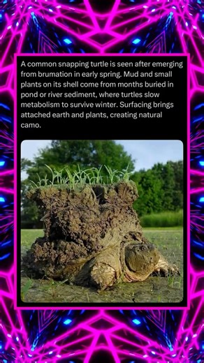 A Common Snapping Turtle Is Seen After Emerging from Brumation in Early Spring…